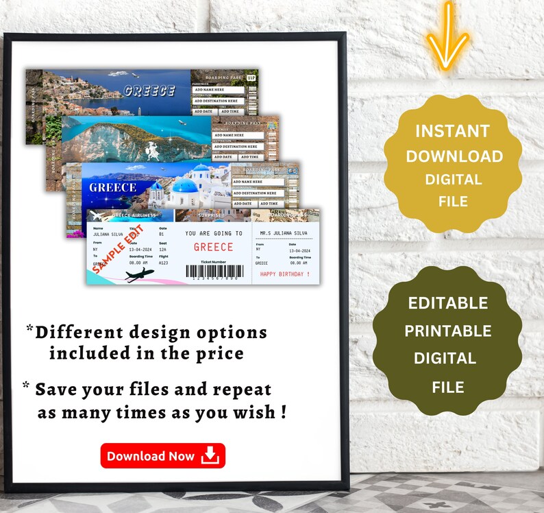 Editable Greece Trip Boarding Pass - Surprise Gift Ticket (PDF) - Etsy