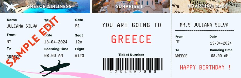Editable GREECE Surprise Reveal Trip Gift Template. Keepsake - Etsy
