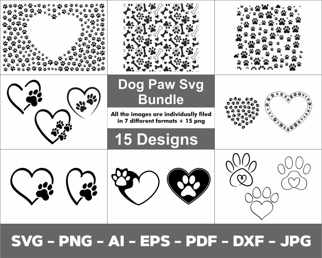Heart Dog Paw SVG Bundle: Paw Print Cut Files for Cricut (digital DIY ...