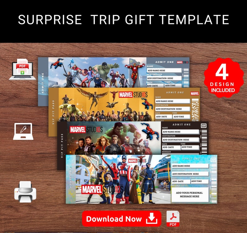 Editable Marvel Studios Surprise Trip Ticket (printable PDF) - Etsy