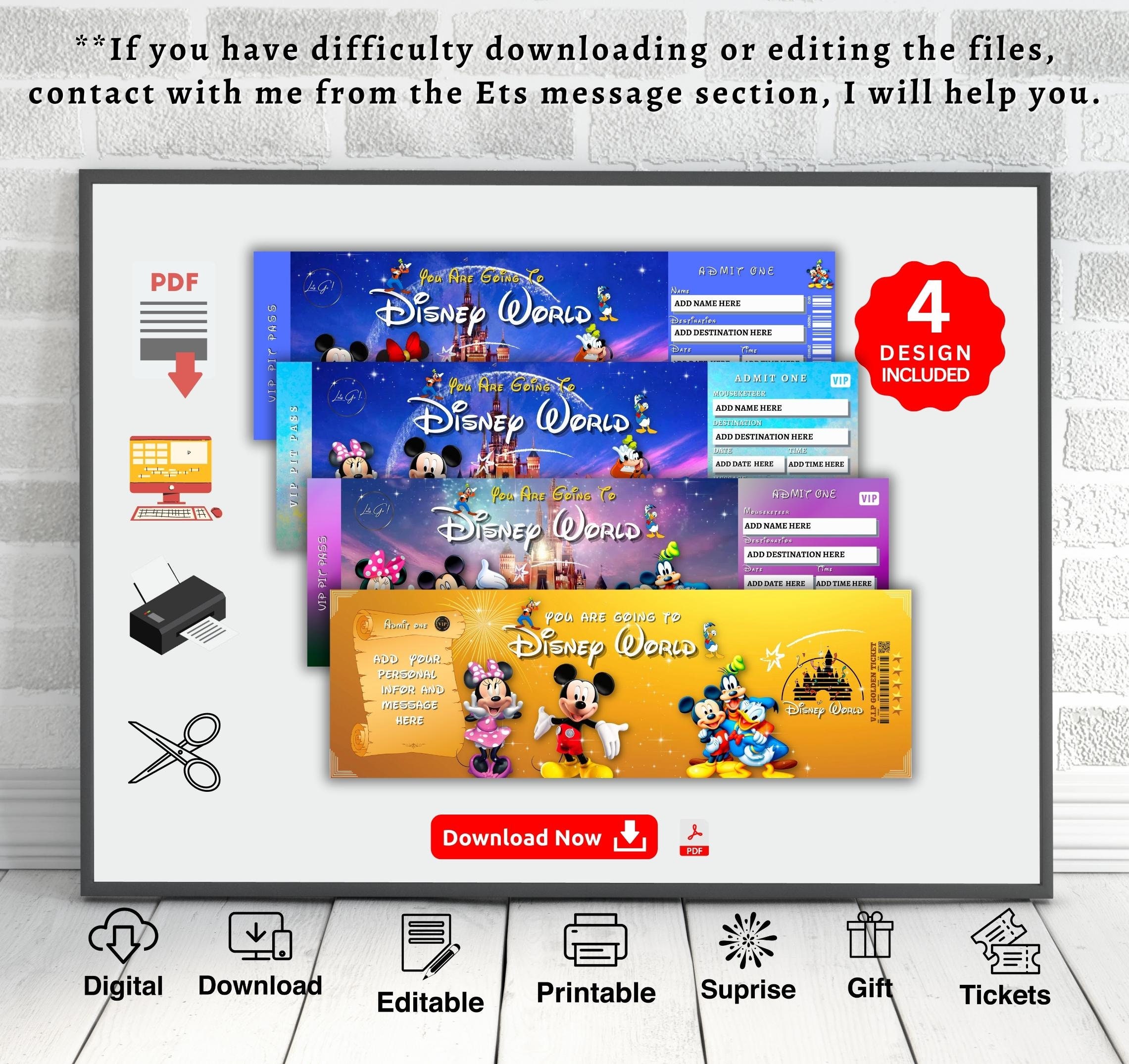 Editable Disney World THEME PARK Surprise Trip Gift Template. Disney ...