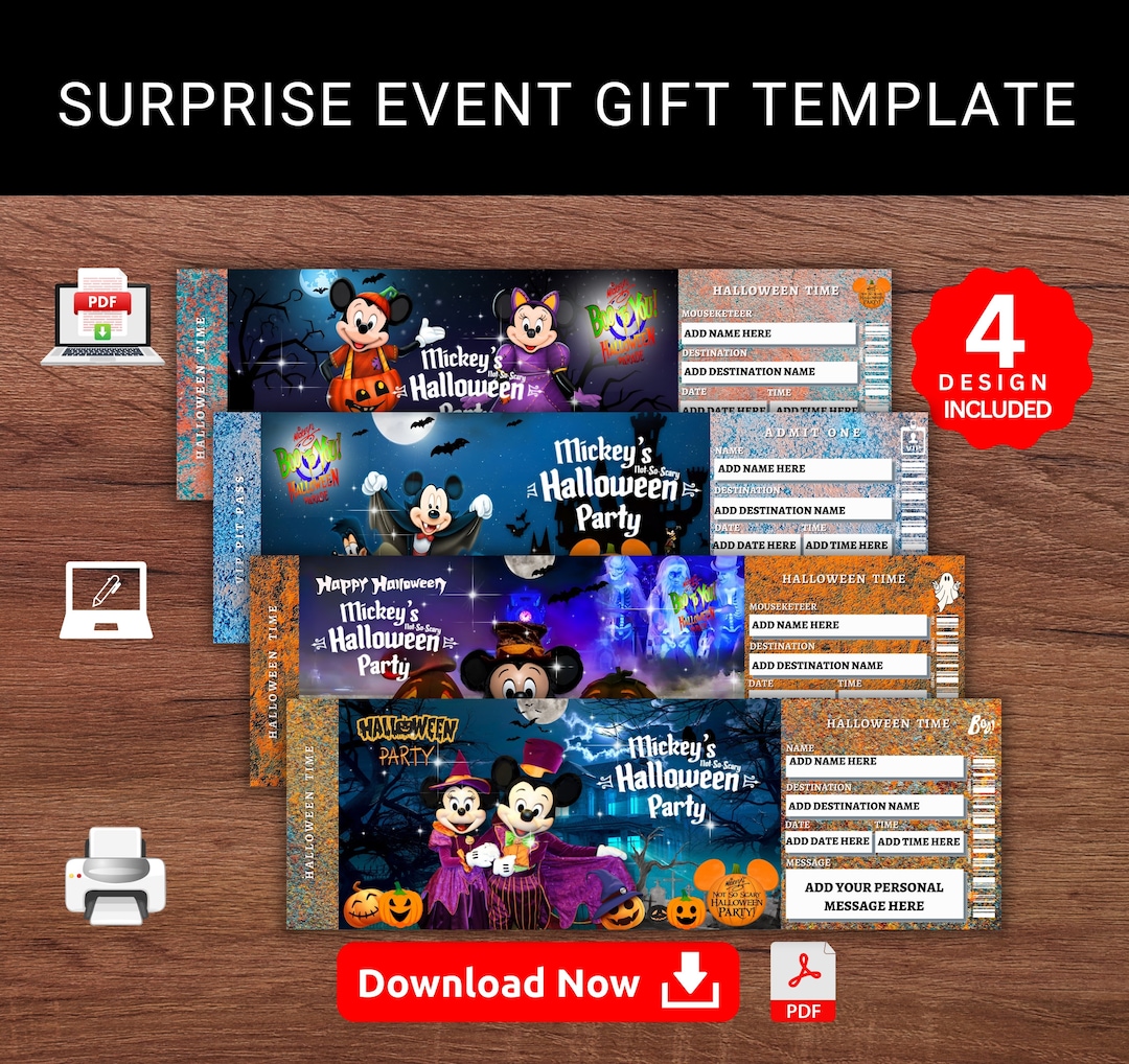 Editable Disney-halloween PARTY Surprise Event Gift Template. Not so ...