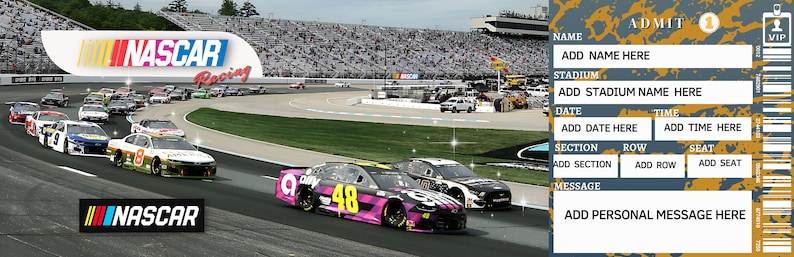 Editable NASCAR Surprise Ticket Template: Printable Souvenir Gift (PDF ...