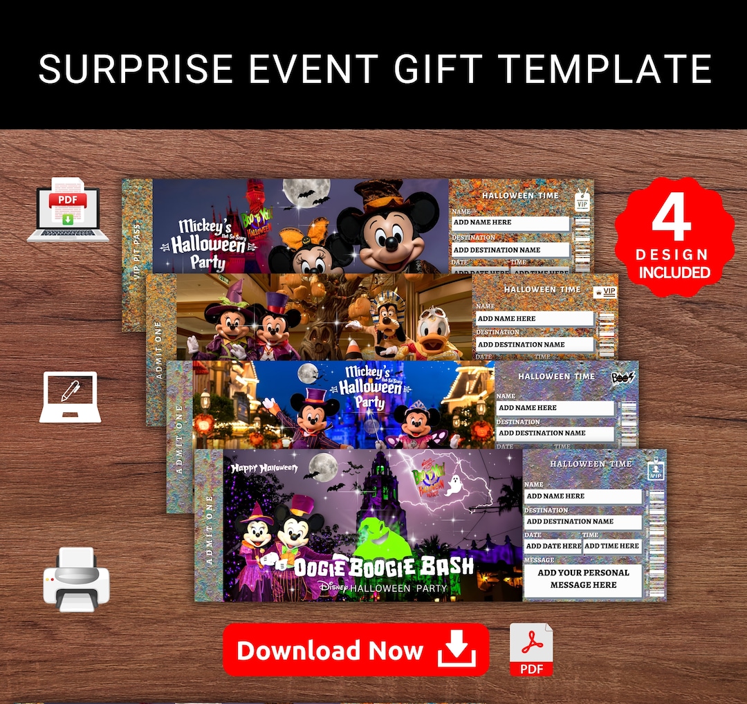 Editable Disney-halloween PARTY Surprise Event Gift Template. Not so ...