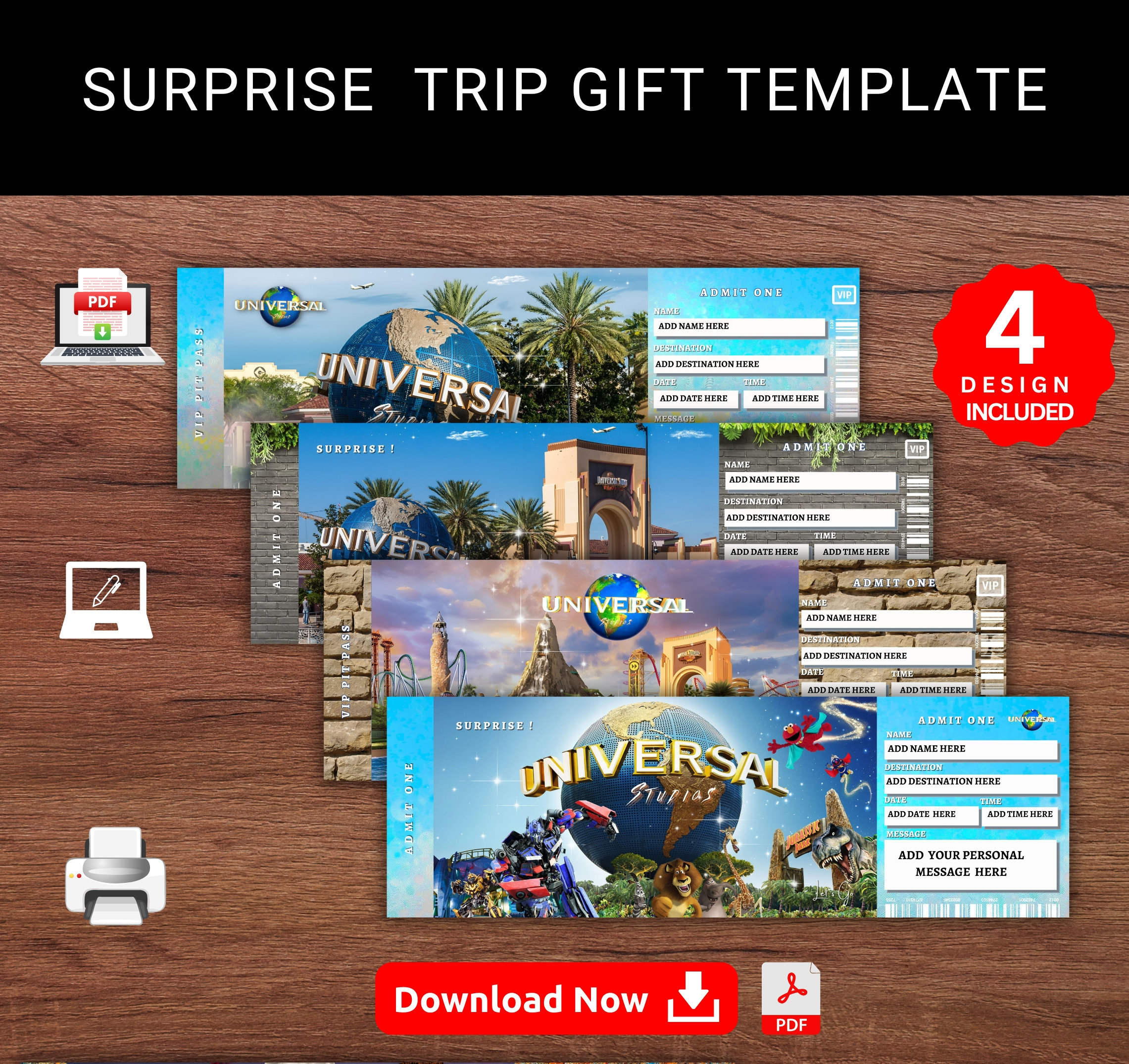 Universal Studios Surprise Trip Ticket Template (printable PDF) - Etsy