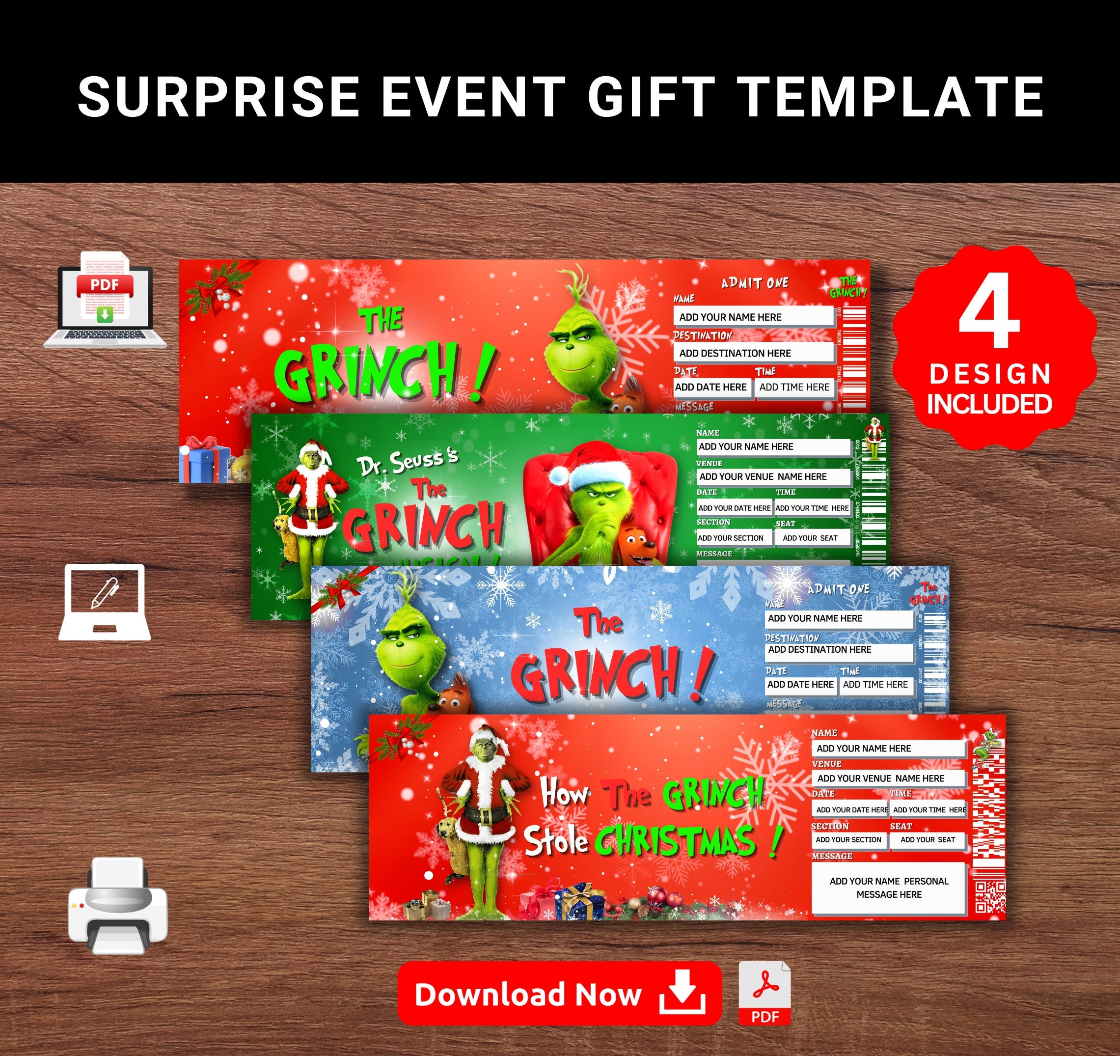 Editable the GRINCH Surprise Reveal Event Gift Template. Grinch İnvite ...