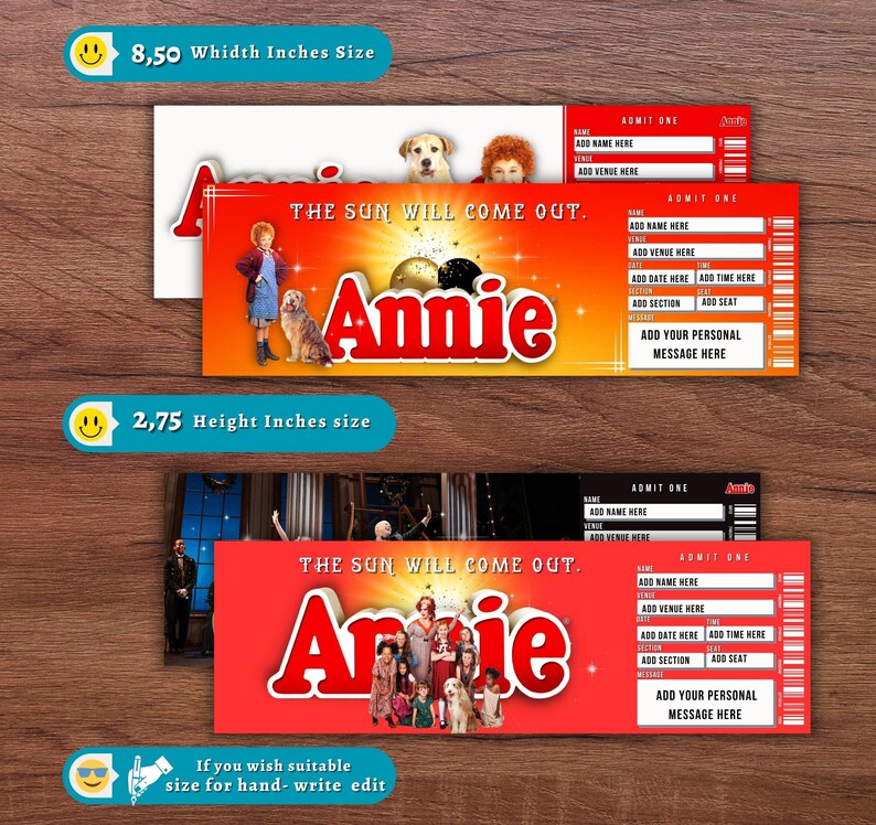 Editable Annie Broadway Surprise Ticket Template (PDF) - Etsy