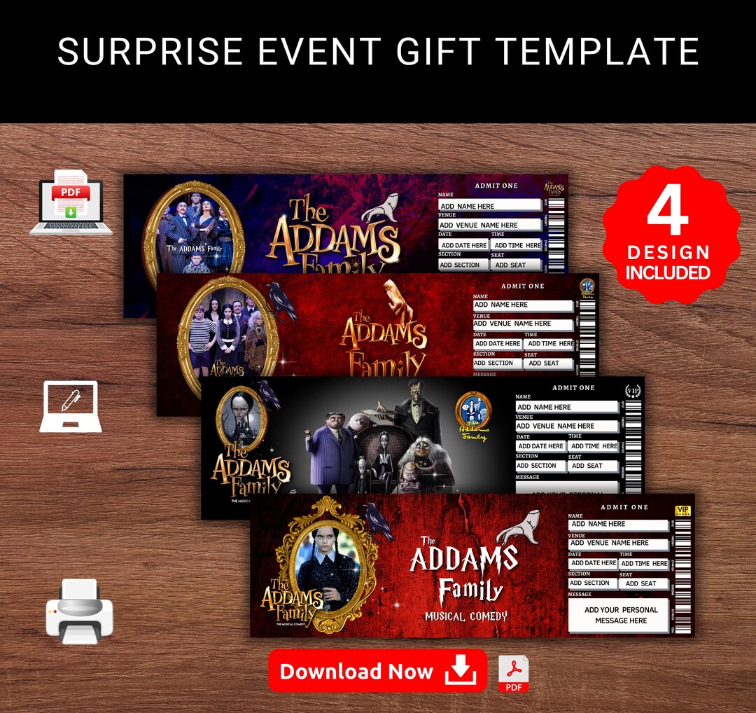 Addams Family Musical Ticket Template: Surprise Event Reveal (PDF) - Etsy