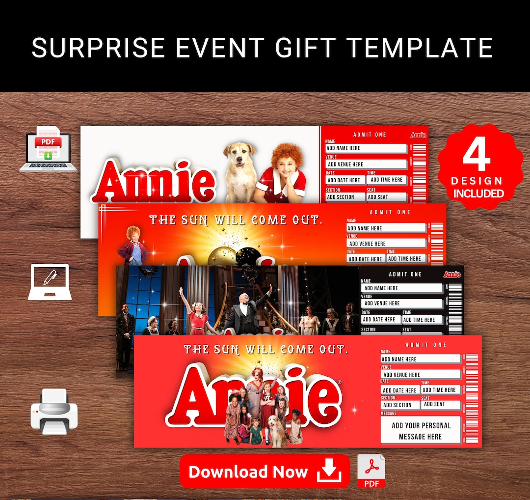 Editable Annie Broadway Surprise Ticket Template (PDF) - Etsy