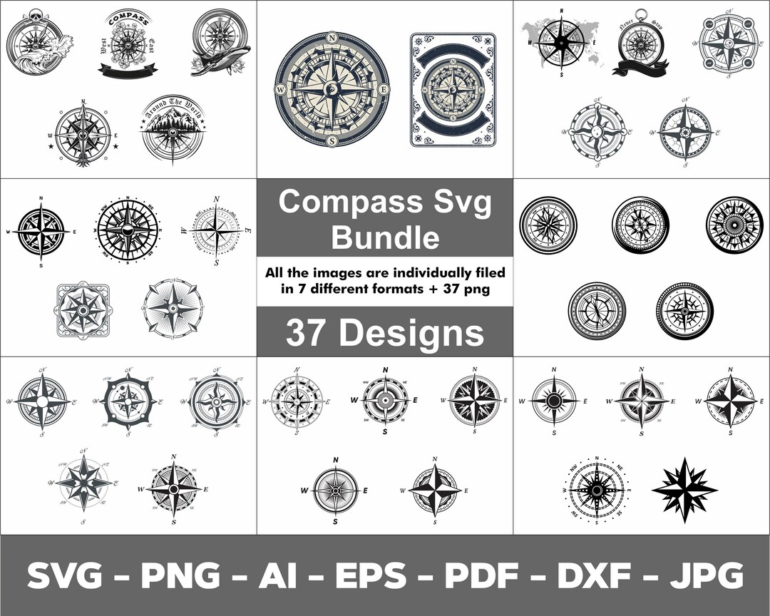 Vintage Compass SVG Bundle: Nautical Clipart, Cut Files (digital ...