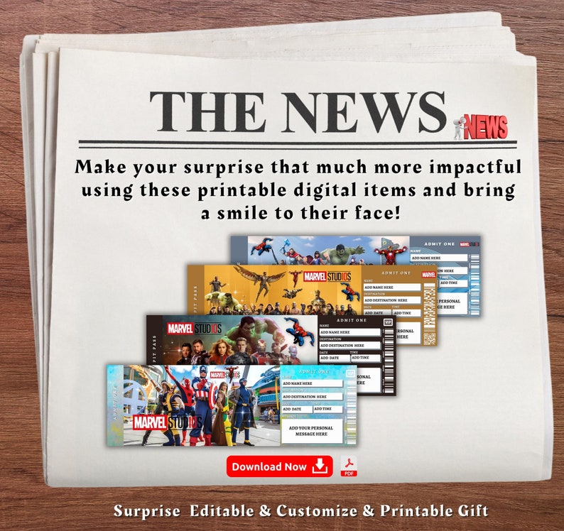Editable Marvel Studios Surprise Trip Ticket (printable PDF) - Etsy