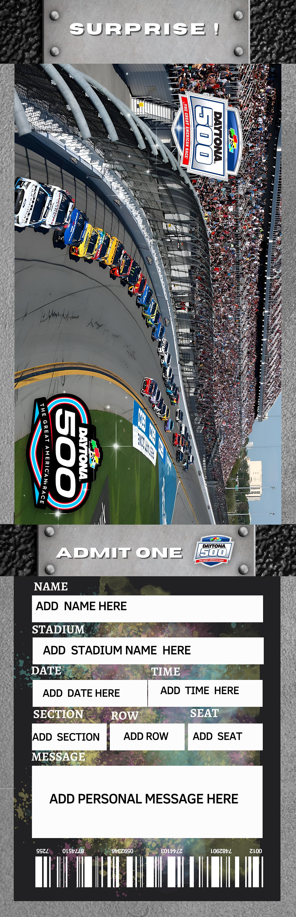 Editable Daytona 500 Surprise Ticket Template (printable PDF) - Etsy