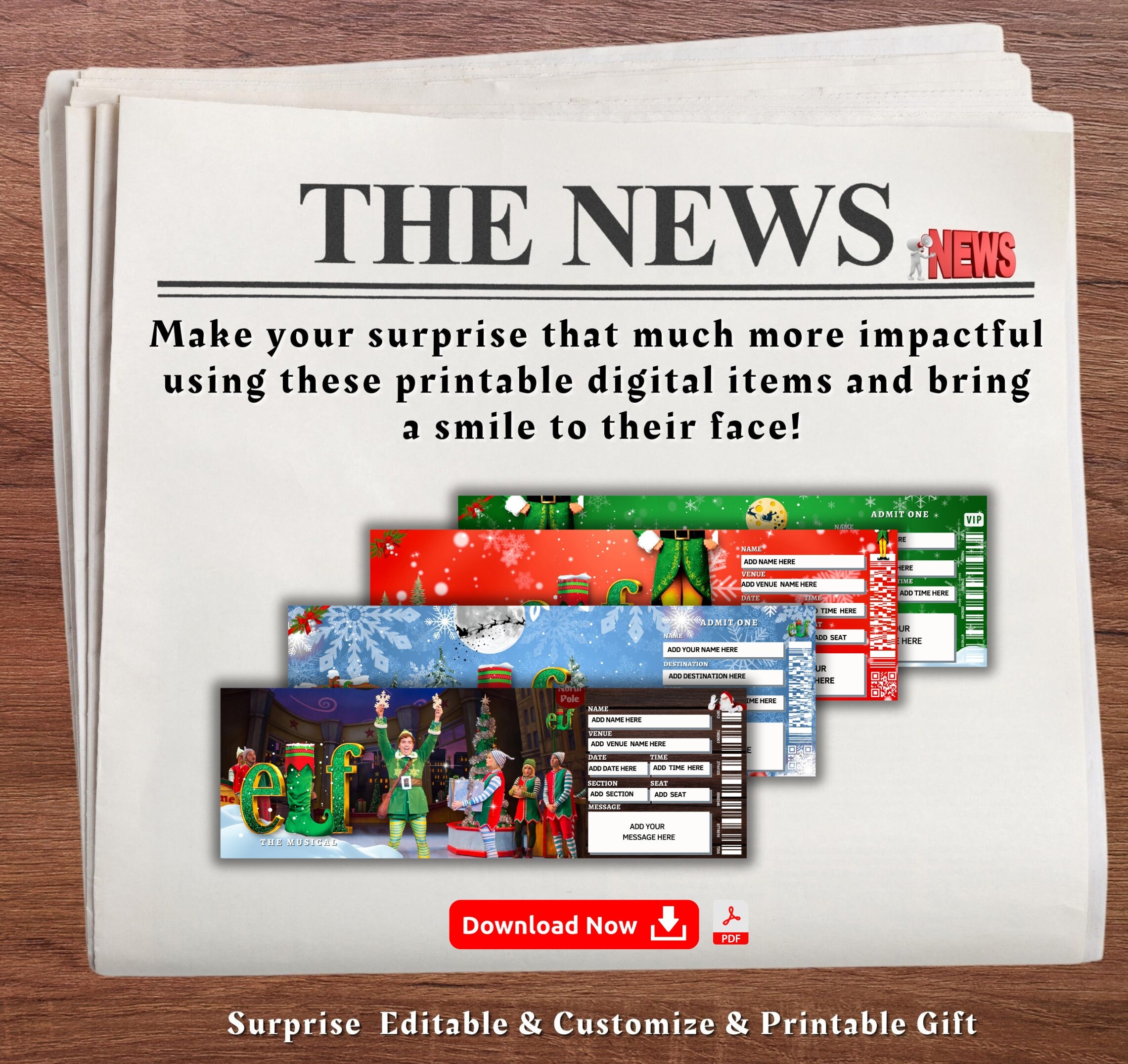 Editable ELF Surprise Event Reveal Gift Template. Elf Broadway - Etsy ...