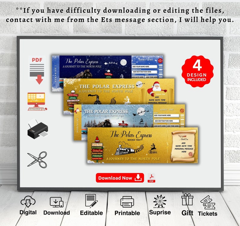 Editable Polar Express Ticket: North Pole Surprise Trip (printable PDF ...