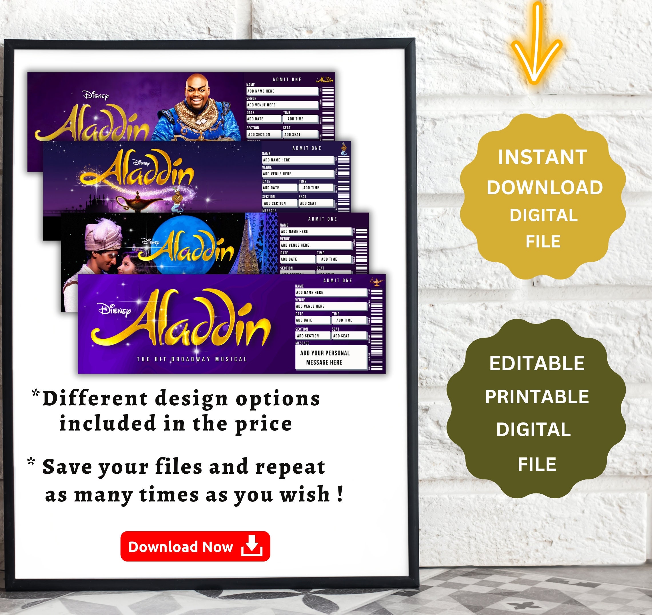 Editable DISNEY ALADDIN Surprise Event Reveal Gift Template. - Etsy