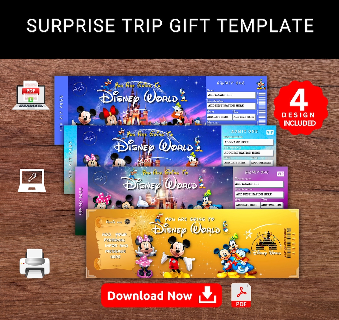 Editable Disney World THEME PARK Surprise Trip Gift Template. Disney ...
