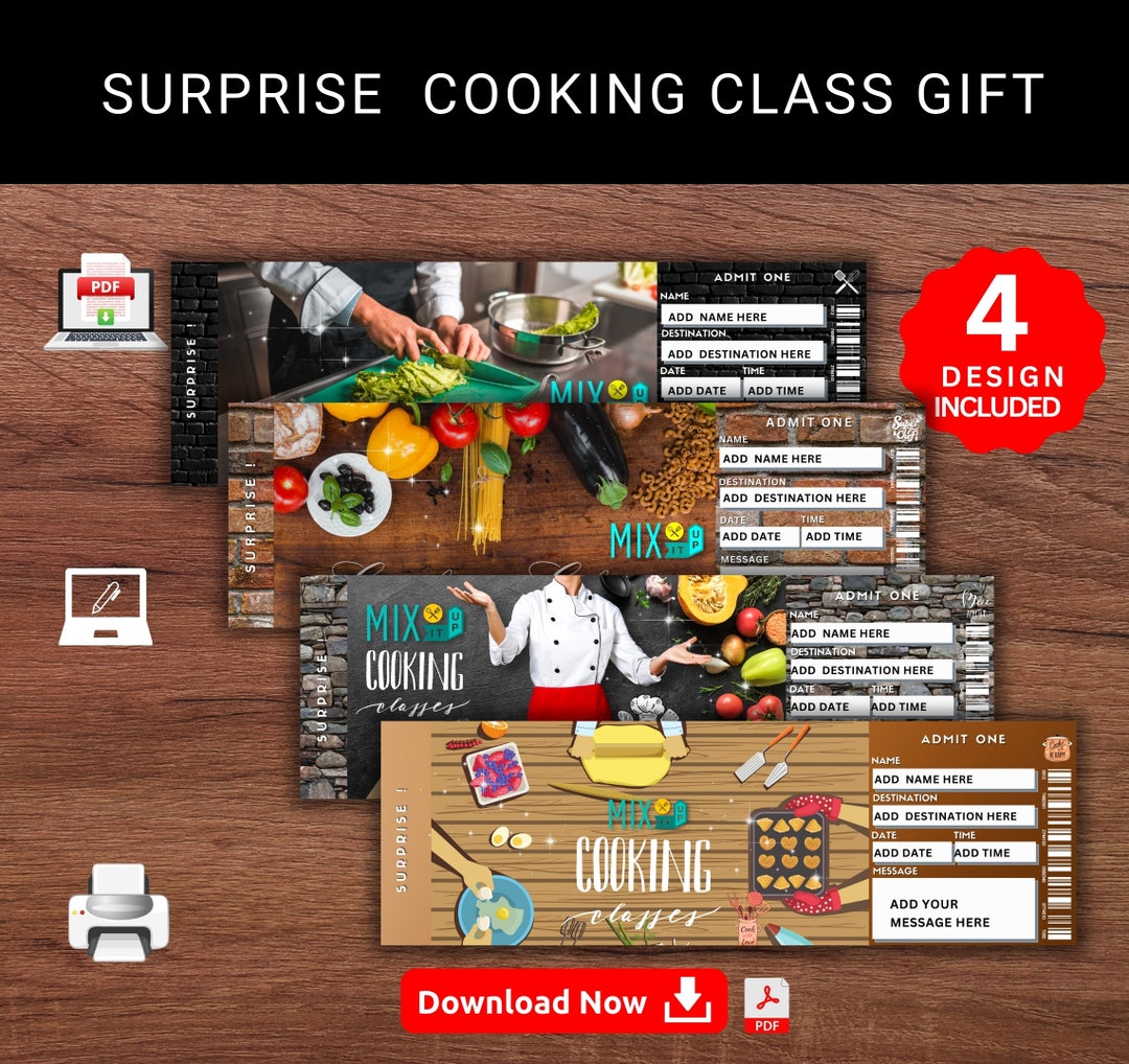 Printable COOKING CLASS Surprise Reveal Ticket Gift Voucher. Mixed It ...