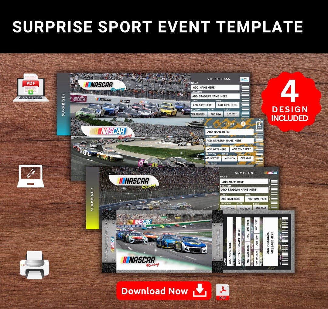 Editable NASCAR Surprise Ticket Template: Printable Souvenir Gift (PDF ...