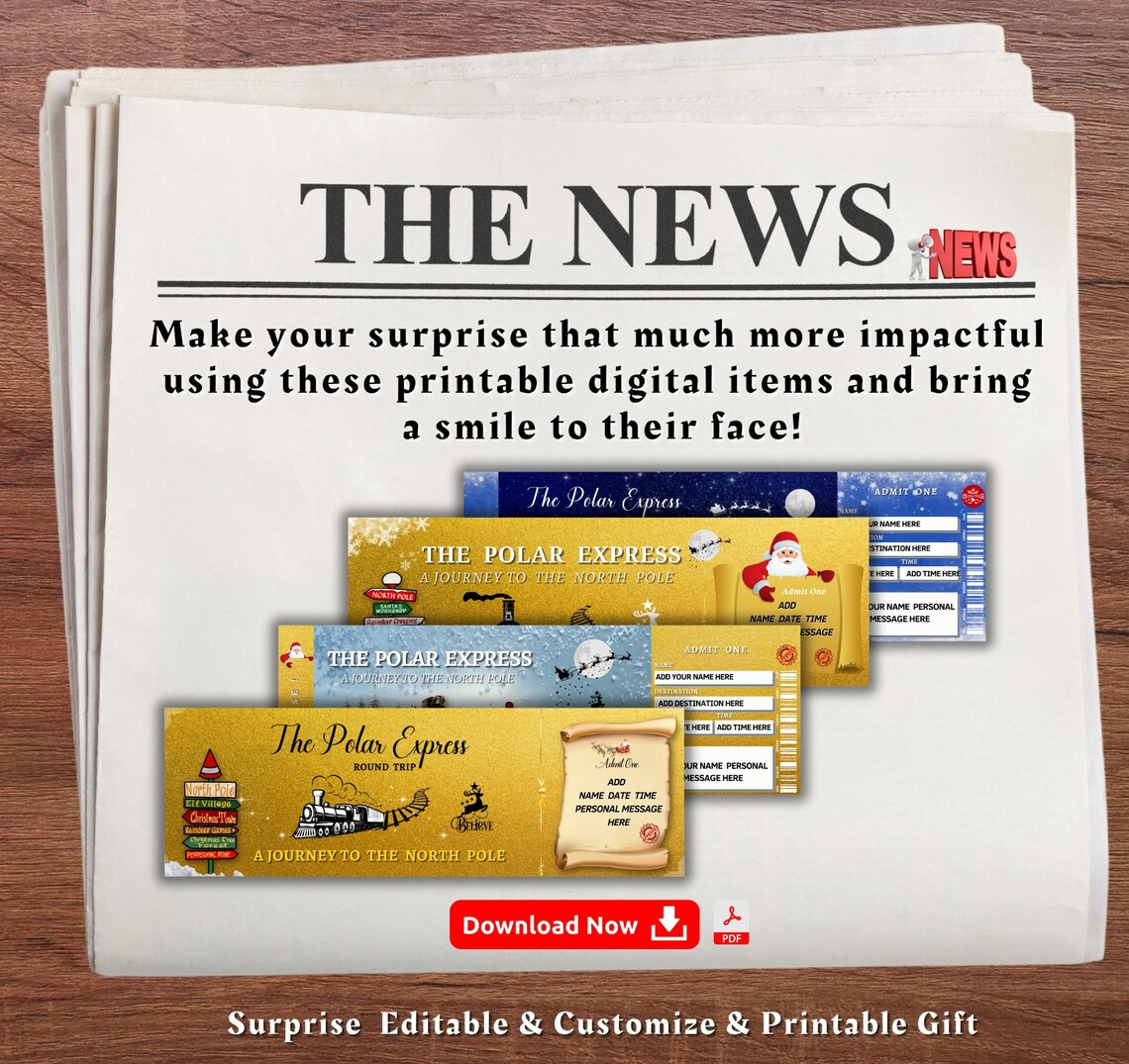 Editable Polar Express Ticket: North Pole Surprise Trip (printable PDF ...