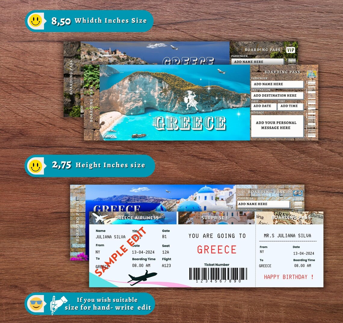 Editable Greece Trip Boarding Pass - Surprise Gift Ticket (PDF) - Etsy