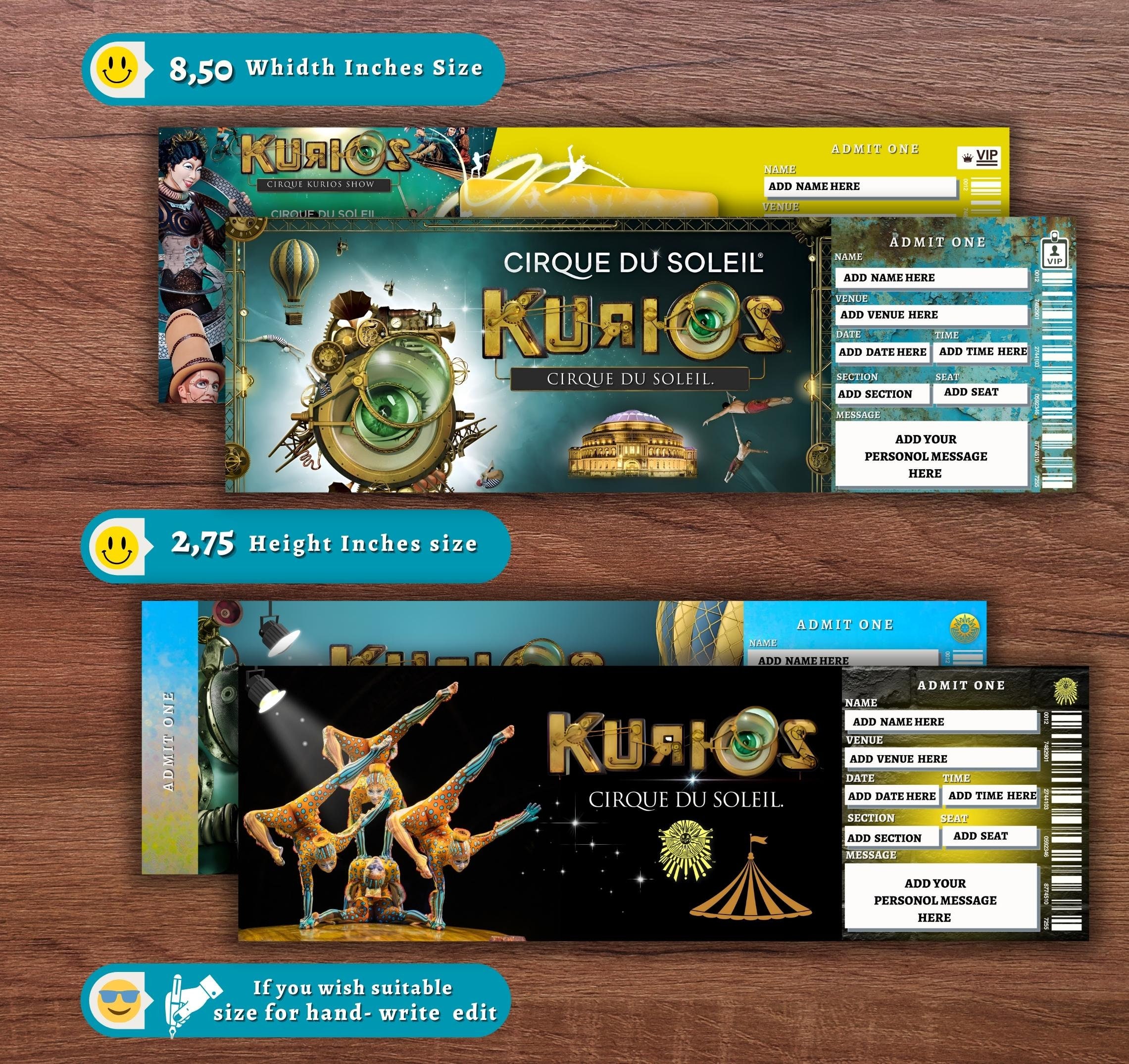Editable KURIOS Cirque Du Soleil Gift Ticket: Surprise Reveal ...