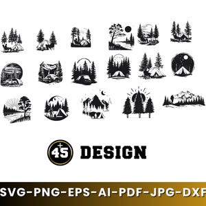 Mountain Forest SVG-PNG Bundle: Camping Scene, Woodland Design - Etsy