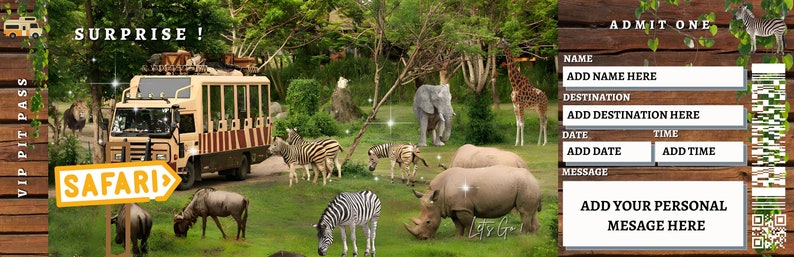Editable Safari & Zoo Trip Surprise Ticket: Keepsake Souvenir (PDF) - Etsy