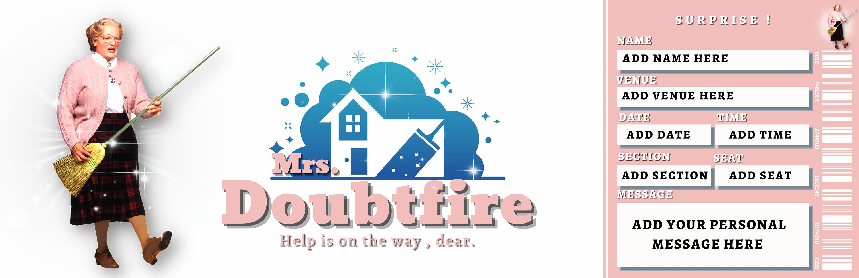 Editable MRS. DOUBTFIRE Surprise Broadway Event Reveal Gift Template ...