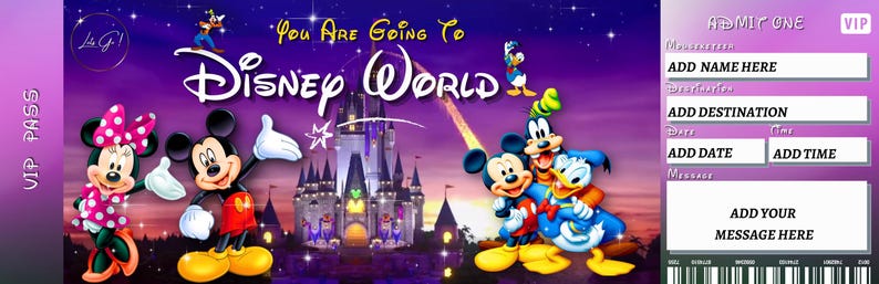 Disney World Surprise Trip Ticket: Editable Gift Reveal (PDF) - Etsy