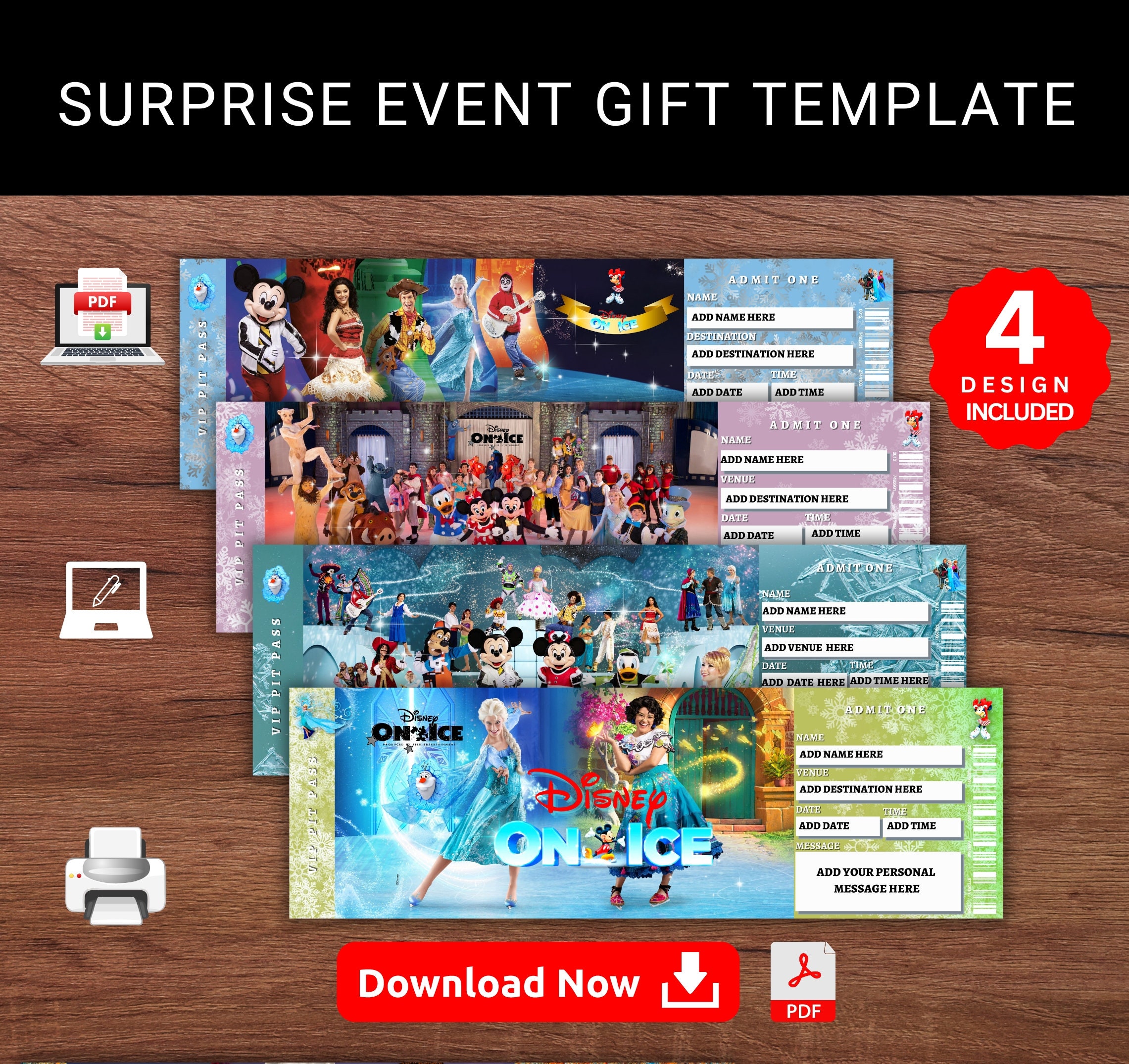 Editable Disney ON-ICE SHOW Surprise Event Reveal Gift Template ...