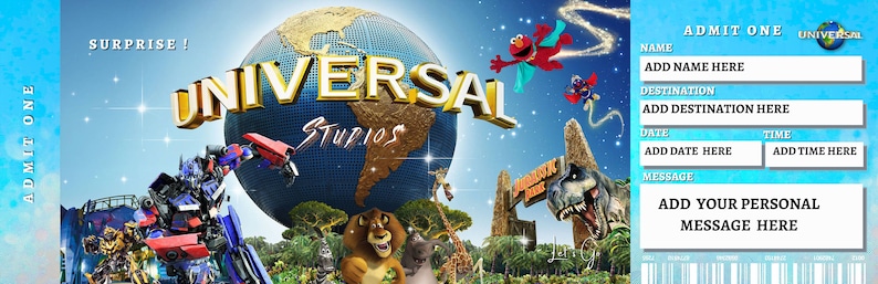 Universal Studios Surprise Trip Ticket Template (printable PDF) - Etsy