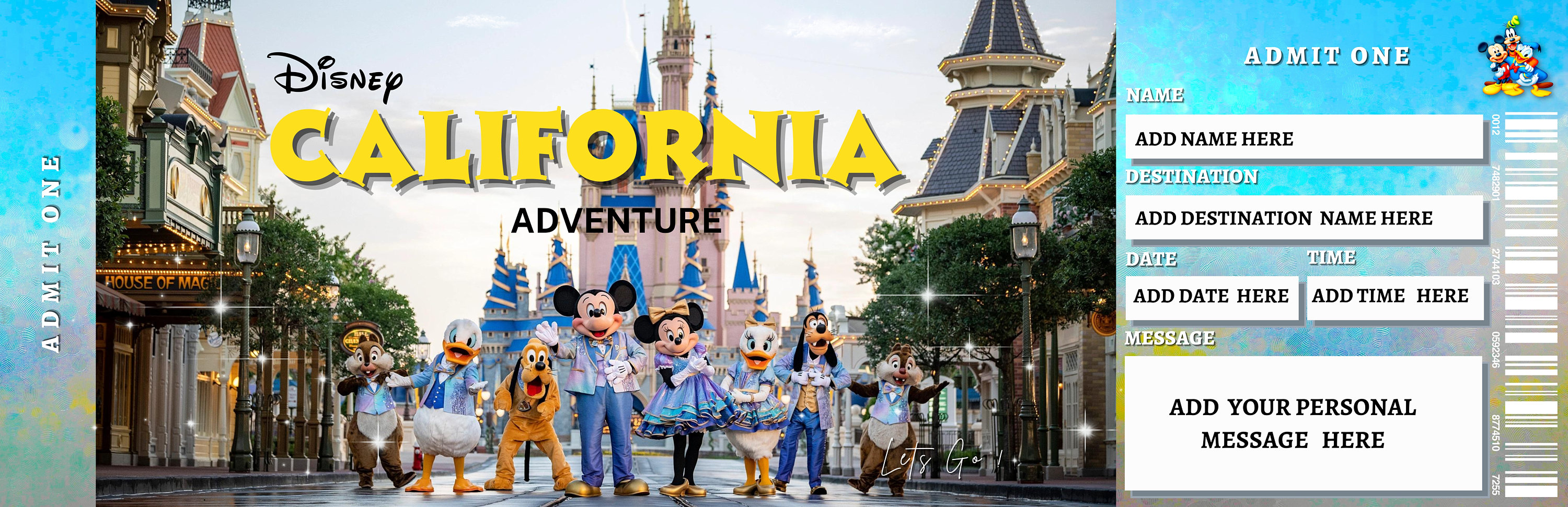 Editable California Adventure Trip Ticket: Surprise Gift Reveal ...
