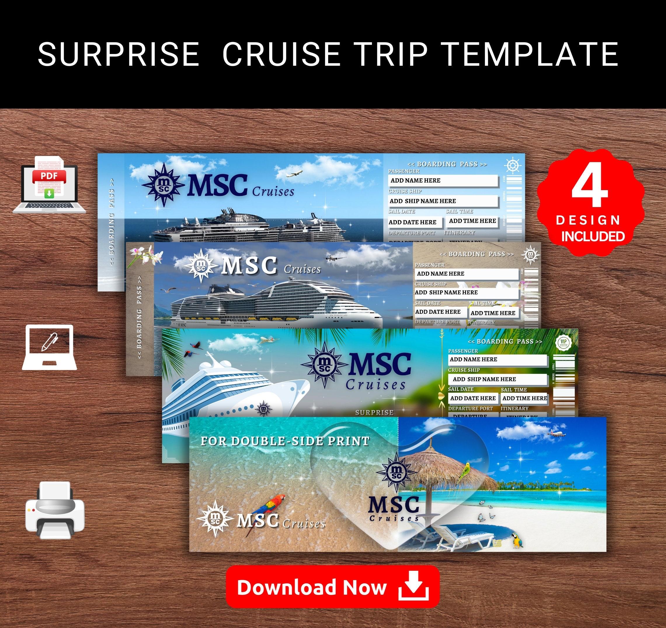 MSC Cruise Ticket Template: Surprise Trip Reveal (printable PDF) - Etsy