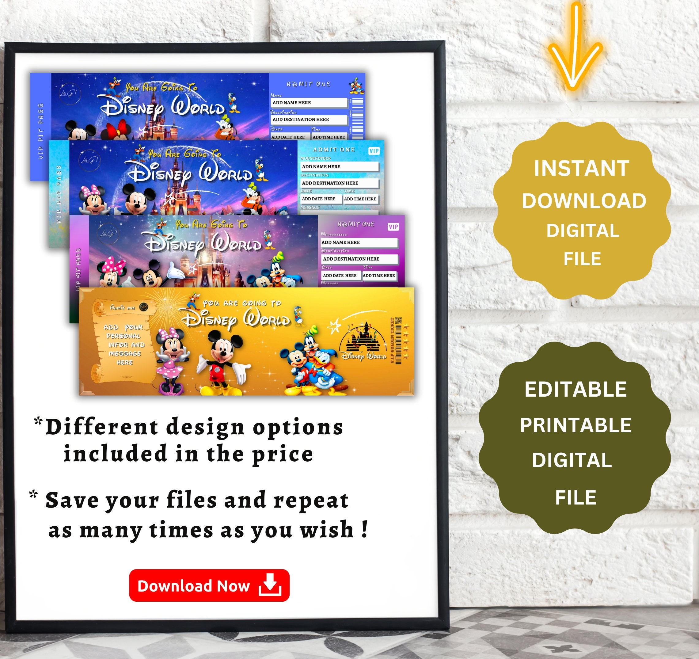 Editable Disney World THEME PARK Surprise Trip Gift Template. - Etsy