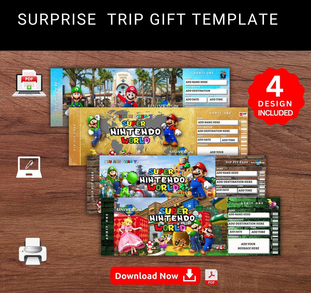 Super Nintendo World Trip Reveal Ticket: Universal Studios Gift ...
