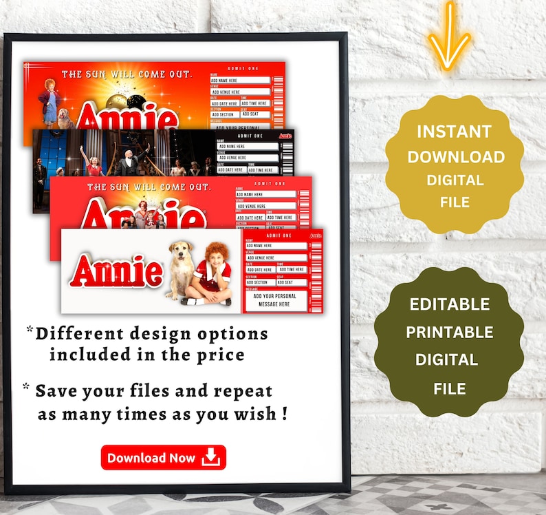 Editable Annie Broadway Surprise Ticket Template (PDF) - Etsy