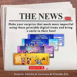 Editable Disney Trip Ticket Template – Surprise Vacation Reveal (PDF ...