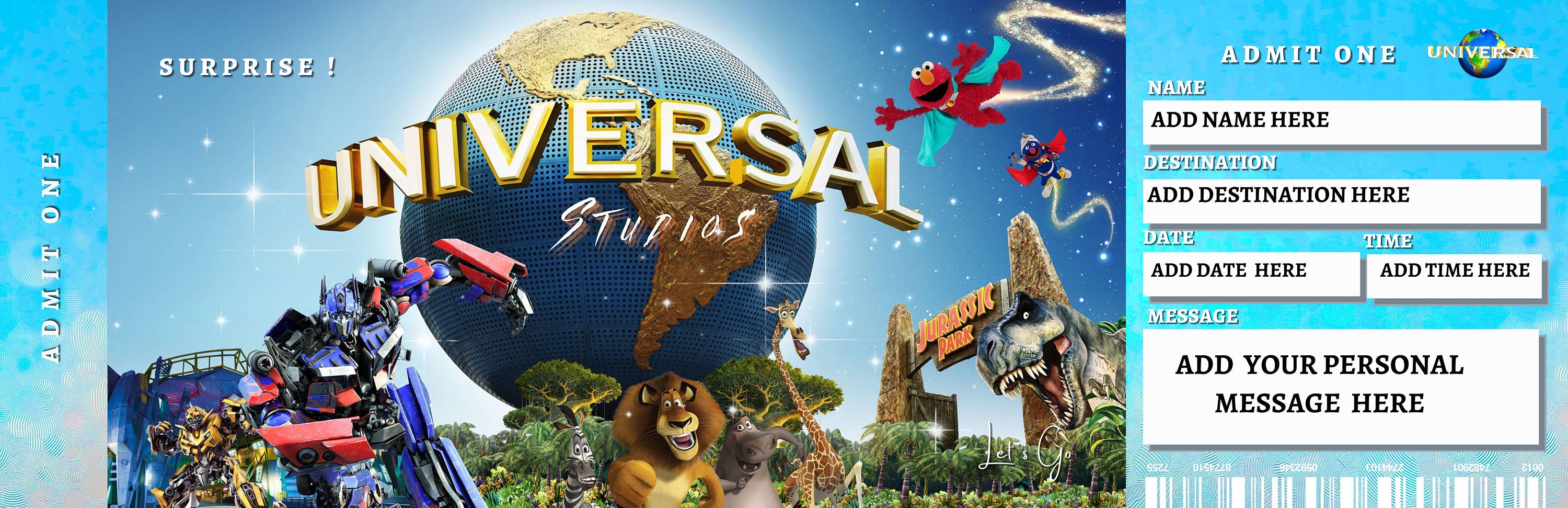 Editable UNIVERSAL STUDIOS Surprise Reveal Trip Gift Template. - Etsy UK