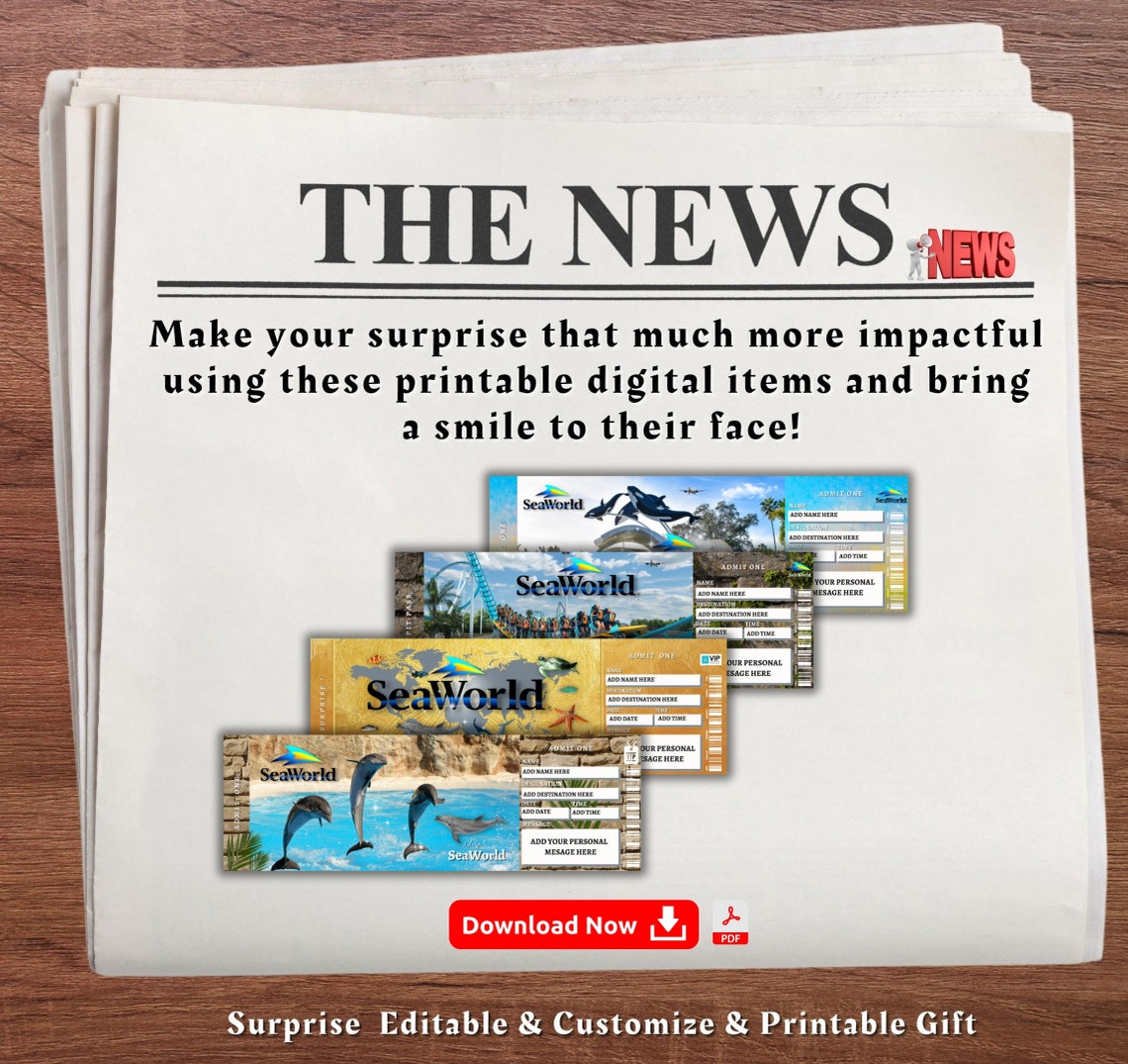 Editable Seaworld Trip Ticket: Surprise Souvenir Gift (printable PDF ...