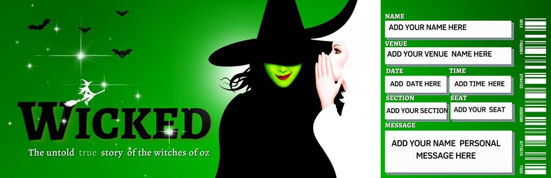 Editable Wicked Broadway Reveal Ticket Template (printable PDF) - Etsy