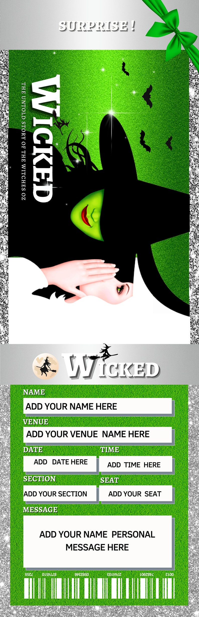Editable Wicked Broadway Reveal Ticket Template (printable PDF) - Etsy