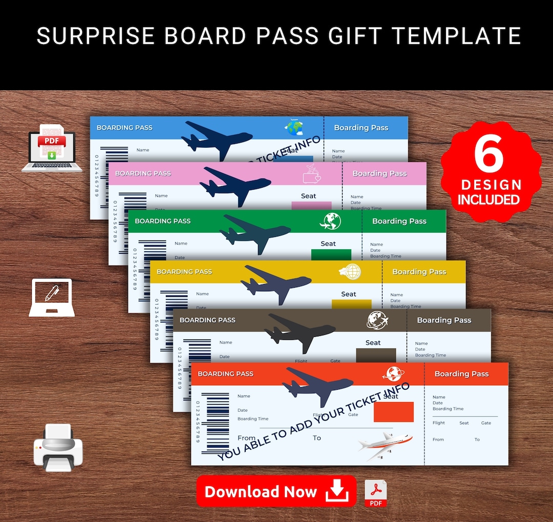 Personalizable BOARDING PASS Surprise Reveal Plane Ticket Gift Template ...