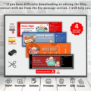 Printable MOVIE NIGHT Surprise Tickets Gift Template . Cinema Themed ...