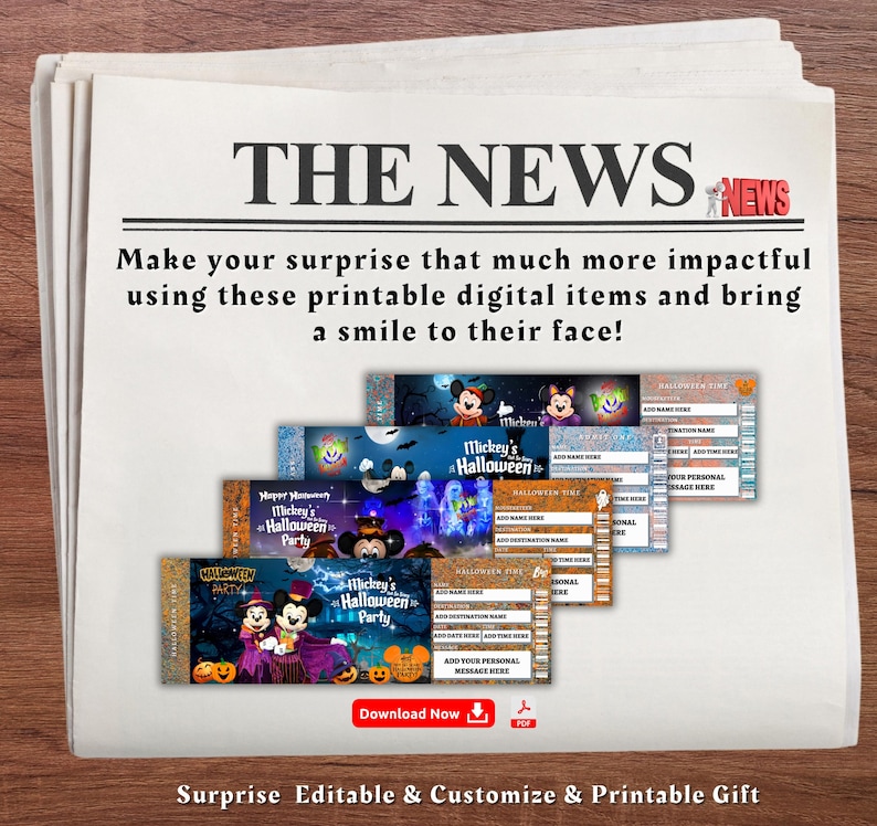 Editable Disney Halloween Party Ticket – Surprise Gift Reveal (PDF) - Etsy