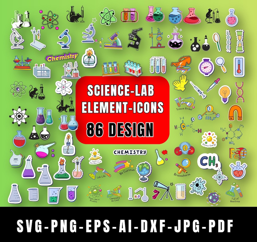 Science-chemistry-lab Icons Bundle: Science Lab Elements (svg-png-dxf ...