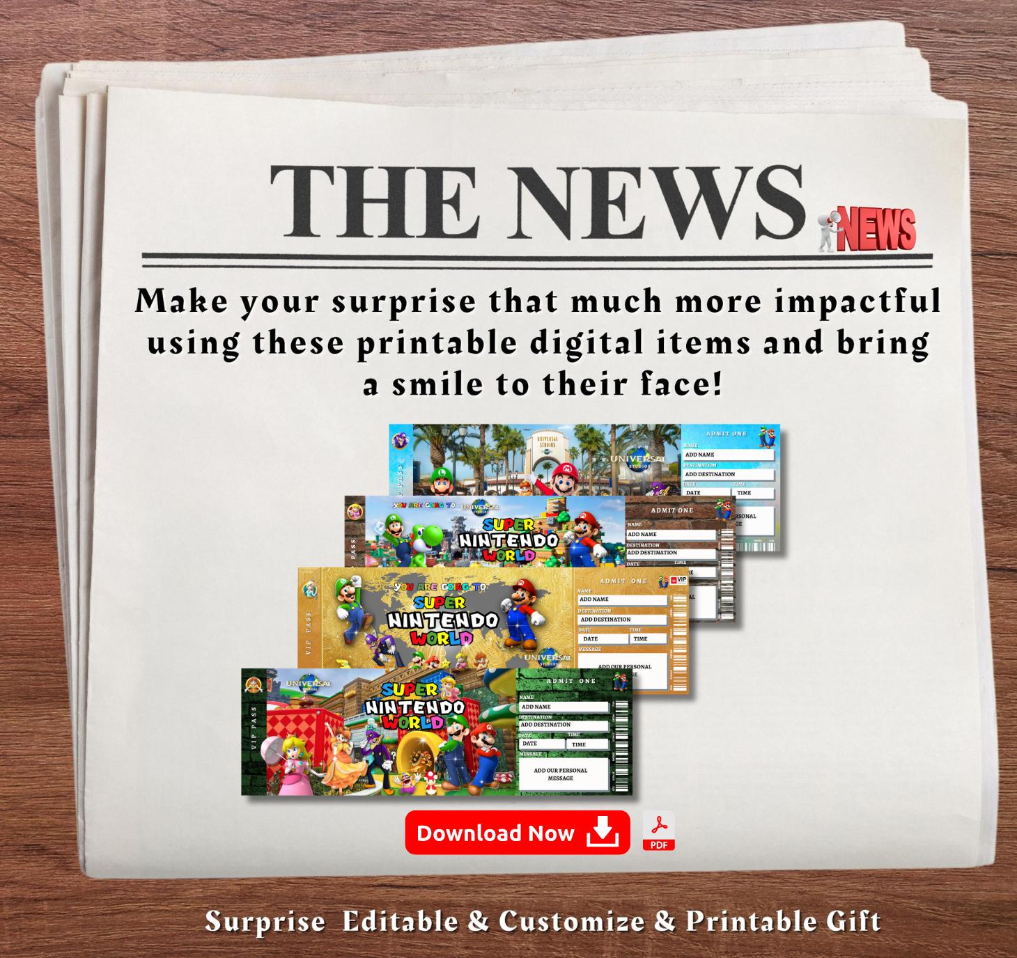 Super Nintendo World Trip Reveal Ticket: Universal Studios Gift ...