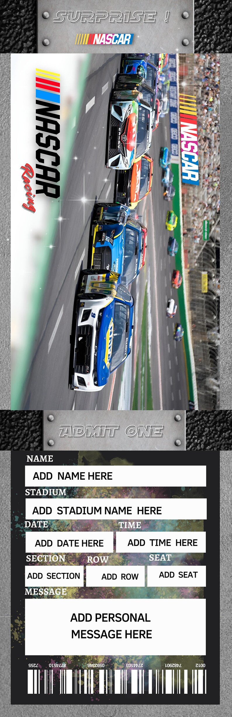 Editable NASCAR Surprise Ticket Template: Printable Souvenir Gift (PDF ...