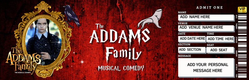 Addams Family Musical Ticket Template: Surprise Event Reveal (PDF) - Etsy