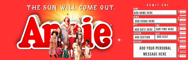 Editable Annie Broadway Surprise Ticket Template (PDF) - Etsy