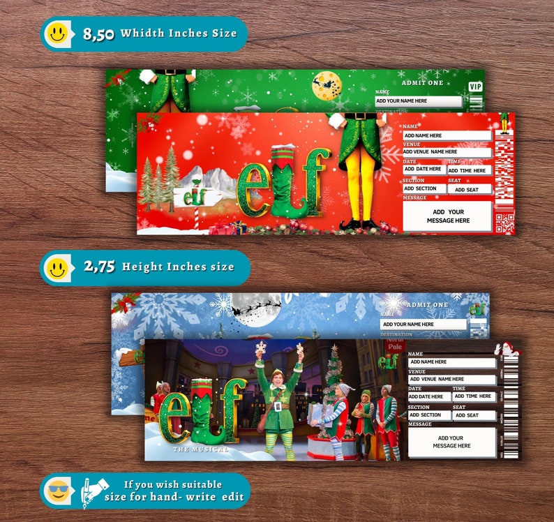 Editable Elf Broadway Show Ticket Template: Surprise Event Reveal (PDF ...